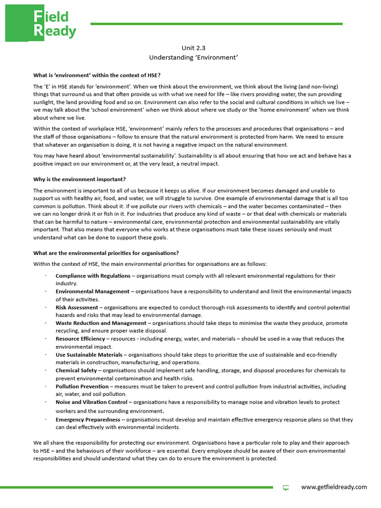 HSE Environment: Key Concepts and Priorities | PDF | Waste Management ...