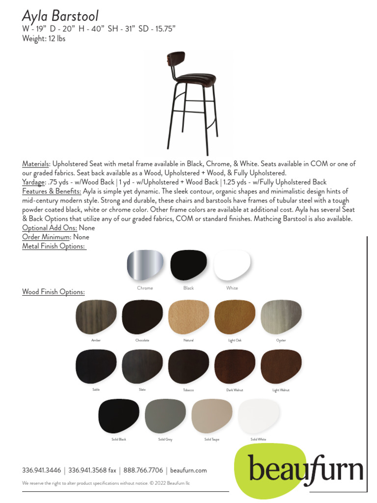 LM 201 Ayla Barstool Cutsheet | PDF