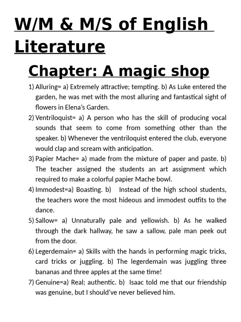 Vocabulary from English Literature | PDF