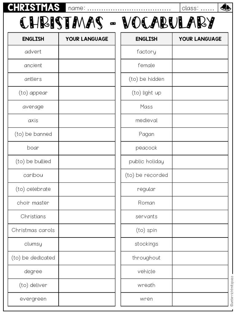 All About Christmas - Vocabulary Lists-Pages-1 | PDF