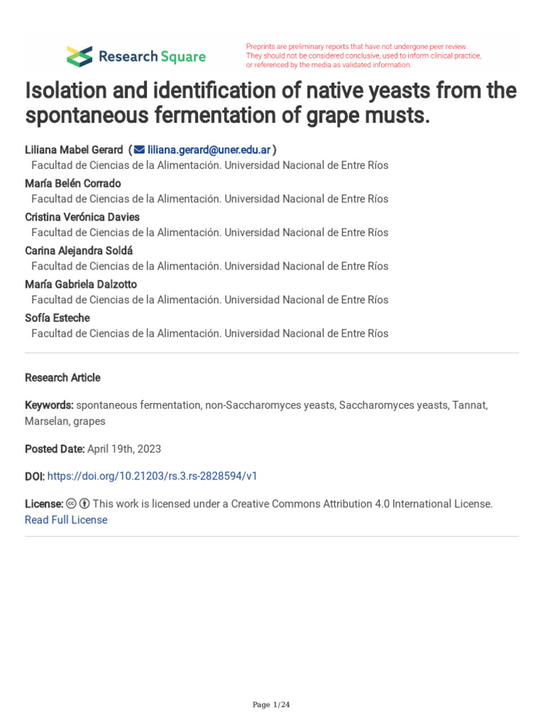 Native Yeast Isolation in Grape Fermentation | PDF | Fermentation In ...