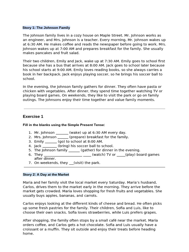 Simple Present Tense Stories | PDF | Meal | Cuisine