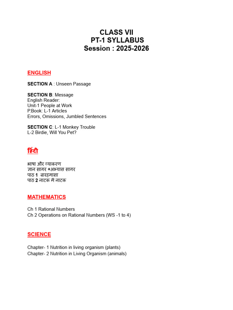 Class Vii Pt1 Syllabus 2025-26 | PDF