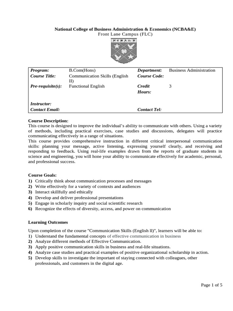 Communication Skills Course Overview | PDF | Communication | Learning