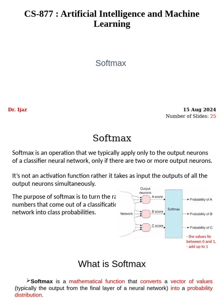 l12 Softmax Ai&Ml Cs877 | PDF | Applied Mathematics | Machine Learning