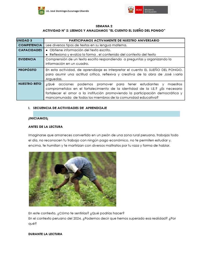 2do-3ro Ud3 Leemos y Analizamos El Sue-O Del Pongo - 2 | PDF