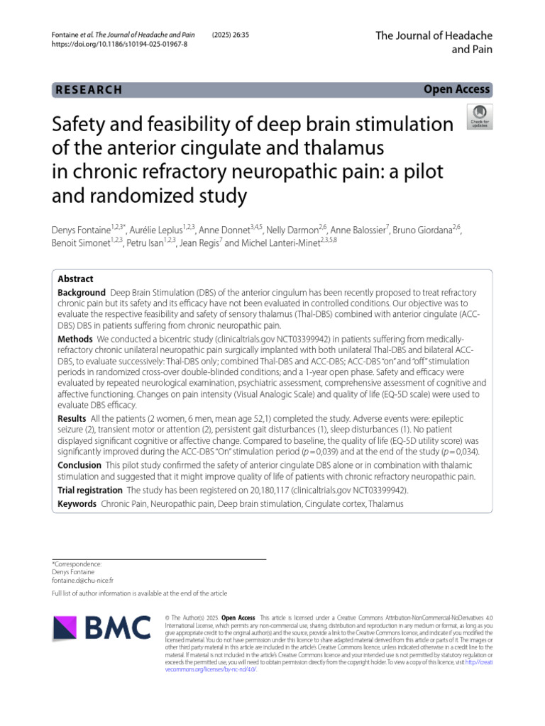 Deep Brain Stimulation for Chronic Pain | PDF | Deep Brain Stimulation ...