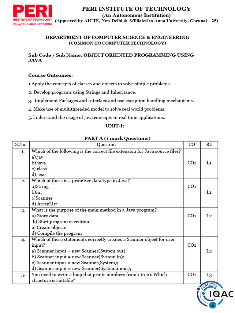 OOPS Java Question Paper 2025 | PDF | Computing | Software Engineering