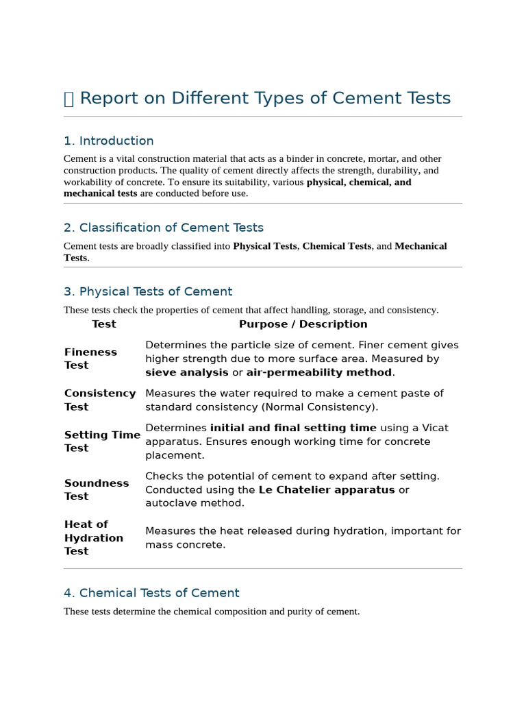 Different Types of Cement Test | PDF | Concrete | Cement