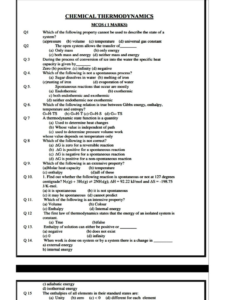 Thermodynamics Worksheet | PDF