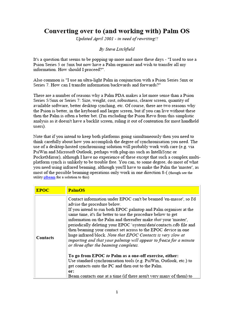 Transitioning from Psion to Palm OS | PDF | Personal Digital Assistant ...