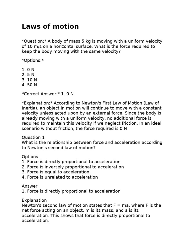 Laws of Motion | PDF | Force | Newton's Laws Of Motion