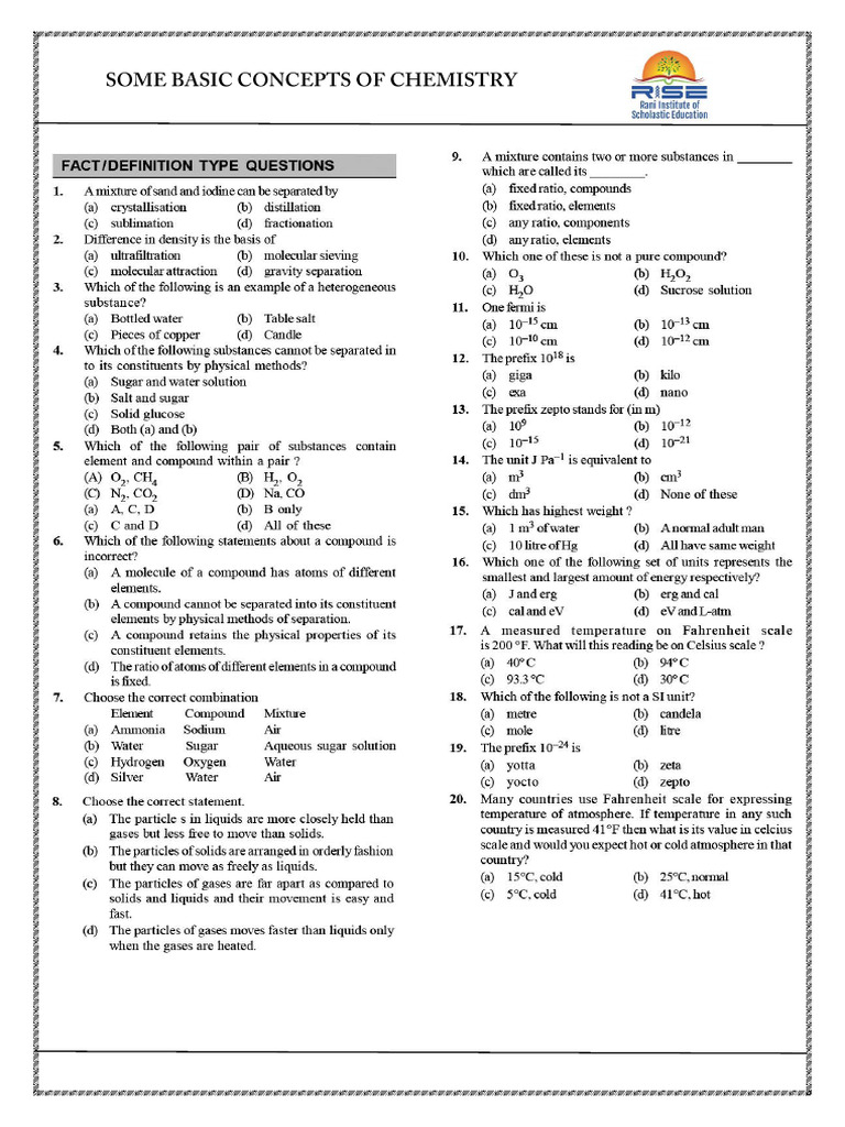 Some Basic Concepts of Chemistry-Que | PDF