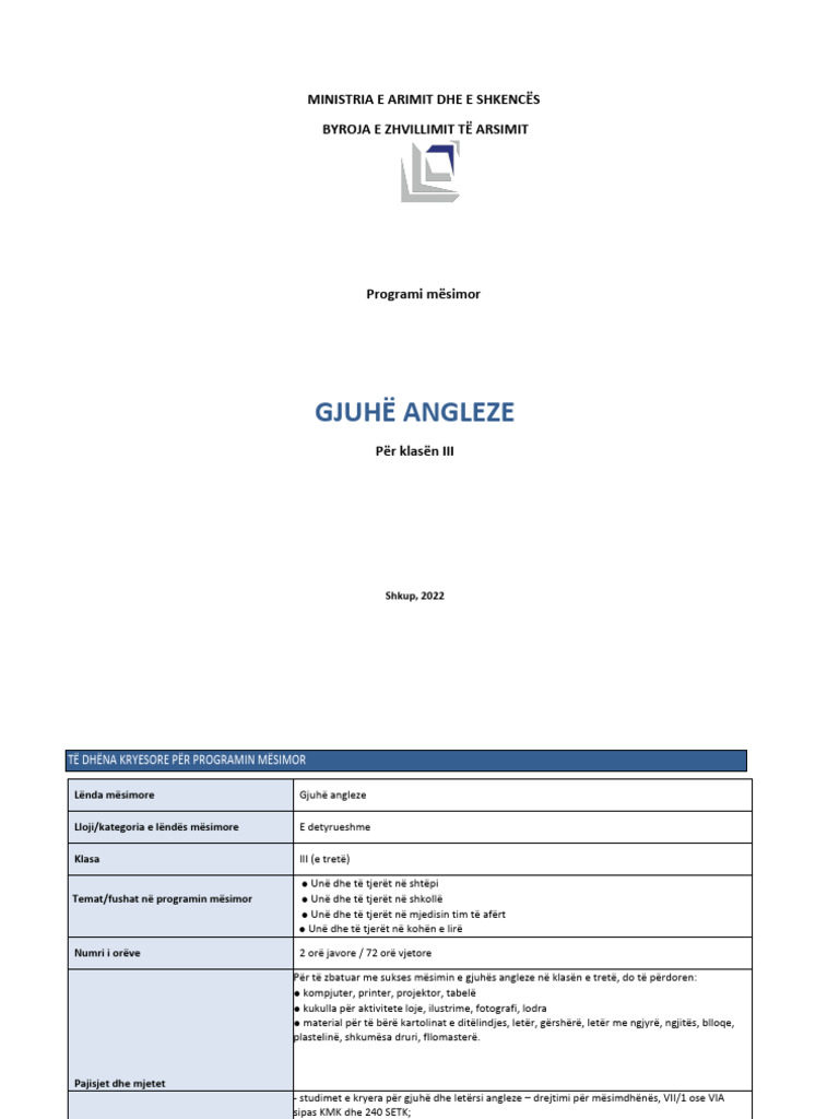 NP Angliski Jazik III Odd Alb | PDF