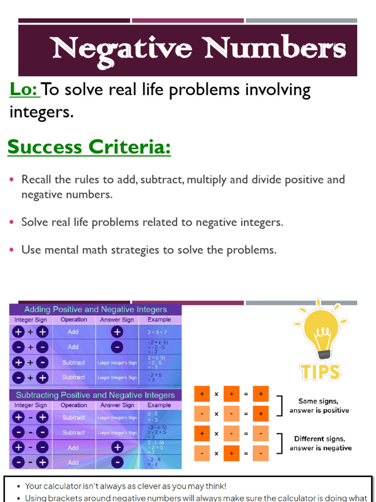 Solving Real-Life Problems with Negative Numbers | PDF