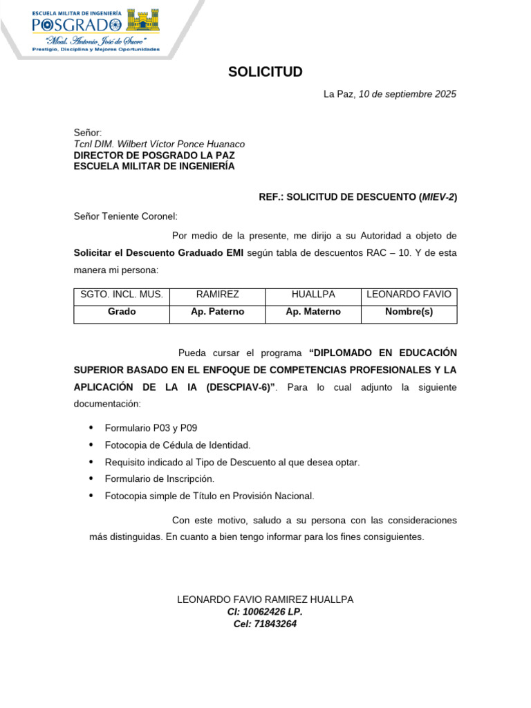Carta de Solicitud de Descuentos Ramirez H. | PDF
