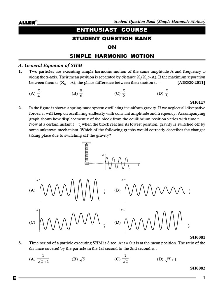 SHM Student Question Bank - Eng | PDF | Oscillation | Pendulum