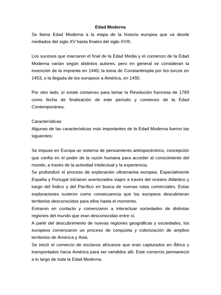Características de la Edad Moderna | PDF | Período moderno temprano ...
