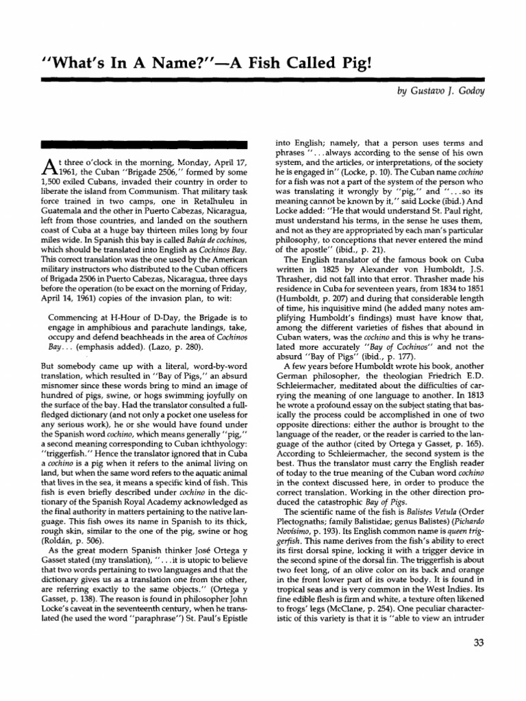"Whats in A Name"-A Fish Called Pig | PDF