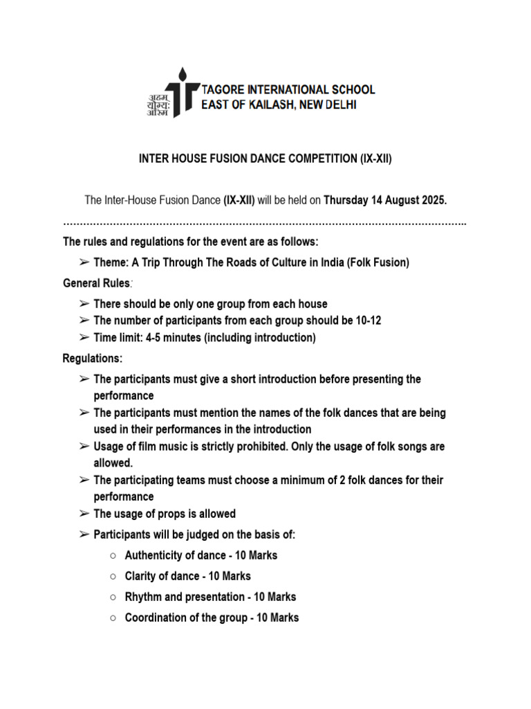 Inter House Fusion Dance Competition (Ix-Xii) | PDF