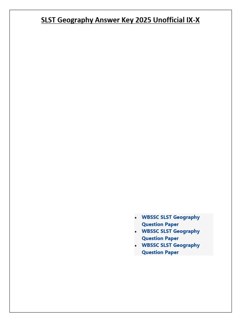 SLST Geography Answer Key 2025 Unofficial IX X | PDF
