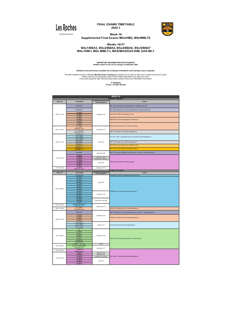 Wk16-17 - Ug Grad Fes - Wk16 Suppl Mscihm2 - mscmmlt2 Fes Timetable ...