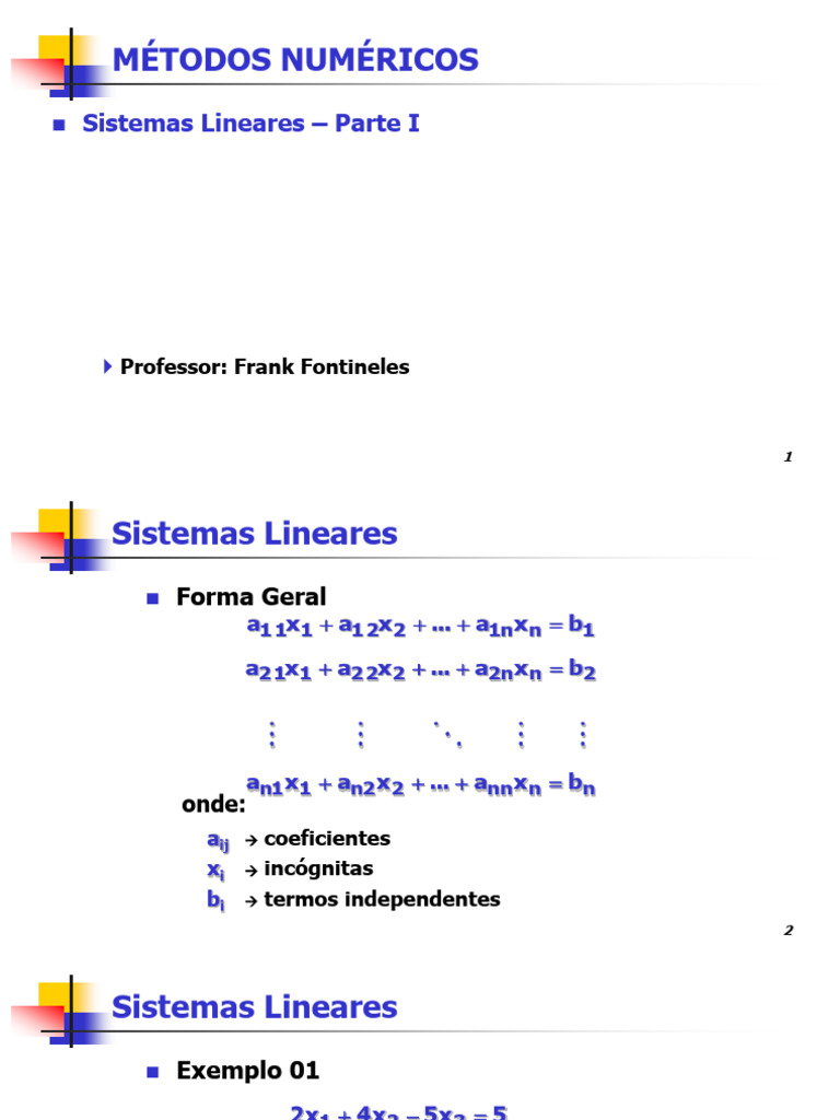 Métodos Numéricos: Sistemas Lineares | PDF | Sistema de equações ...