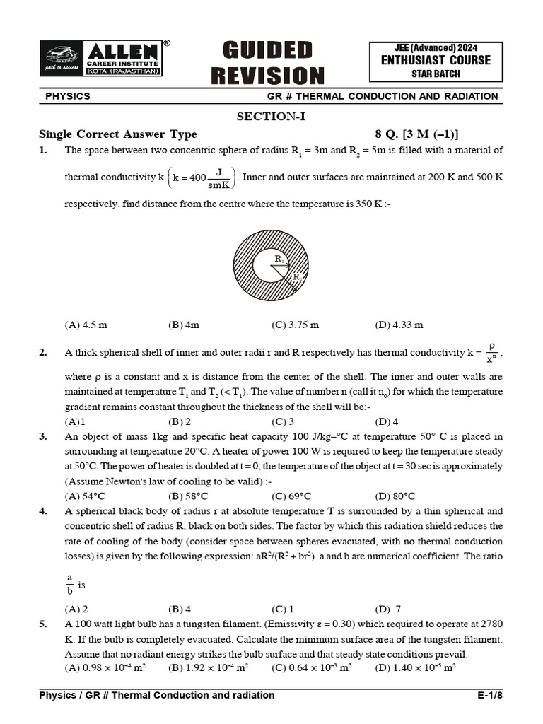 Thermal Conduction & Radiation JEE Guide | PDF | Sphere | Sun