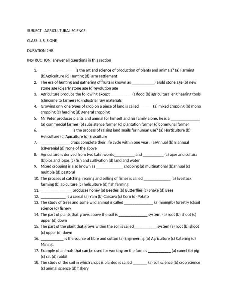 Agricultural Science Exam Questions | PDF | Agriculture | Strength Training