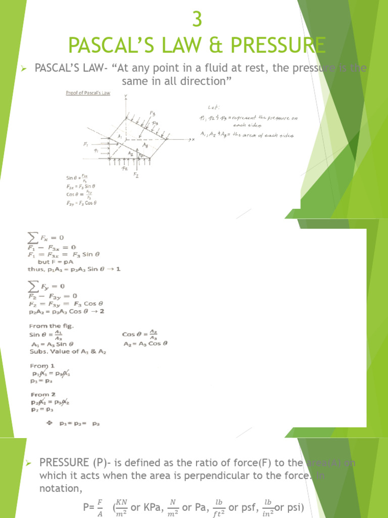 LECTURE 3 - Pascal's Law and Pressure | PDF | Pressure | Pressure Measurement