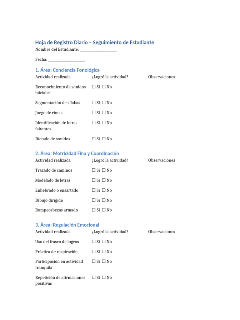 Registro Diario de Seguimiento Estudiantil | PDF