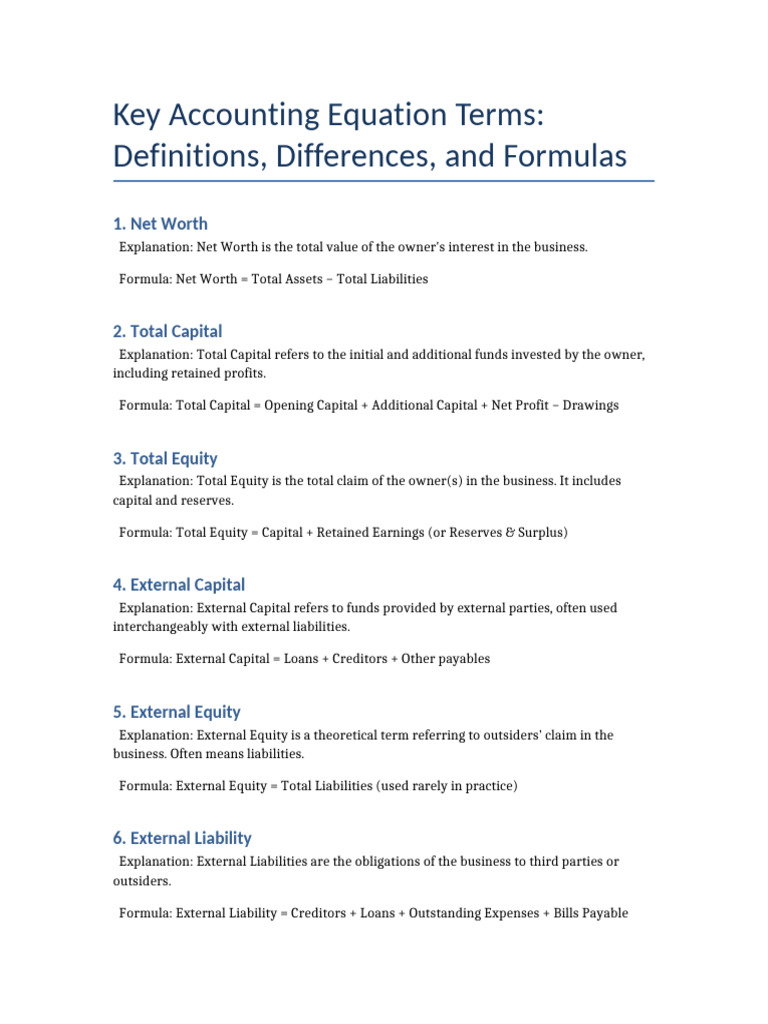 Accounting Equations Key Terms | PDF