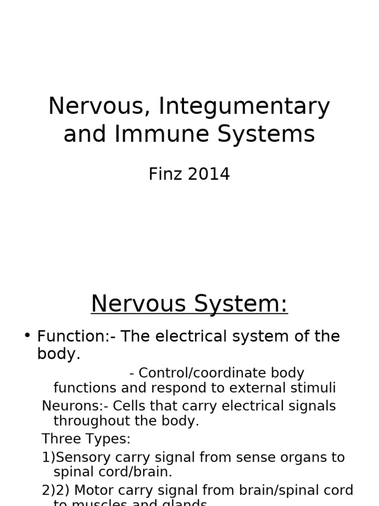 Immune Nervous and Integumentary Systems | PDF