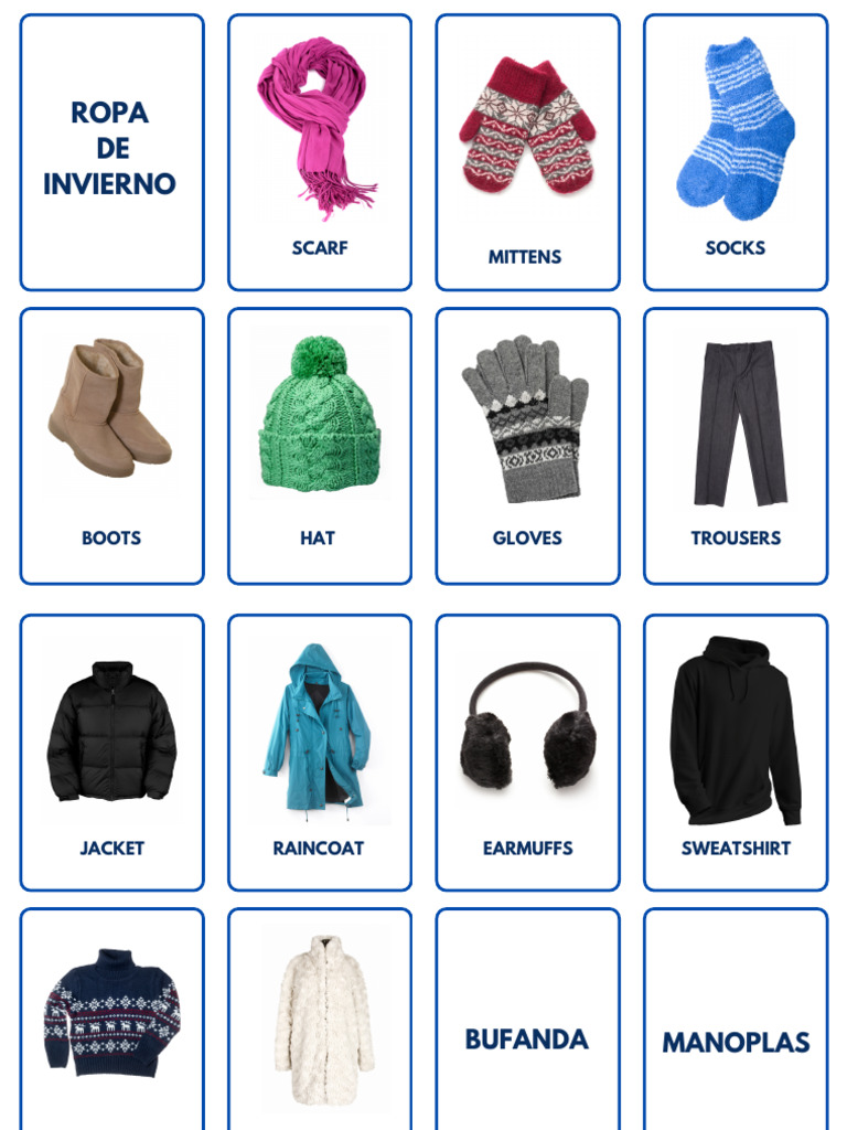 Tarjetas Educativas de Ropa Invierno Ilustrativo Colorido PDF | PDF