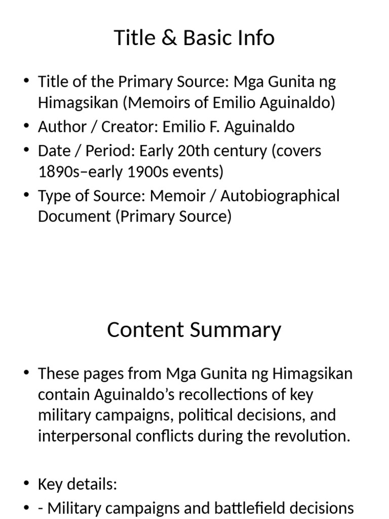 Aguinaldo Memoirs Presentation | PDF