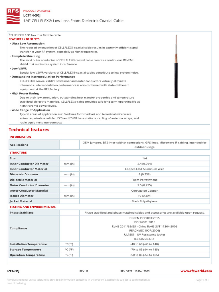 CELLFLEX® 1/4" Low-Loss Coaxial Cable | PDF | Coaxial Cable ...