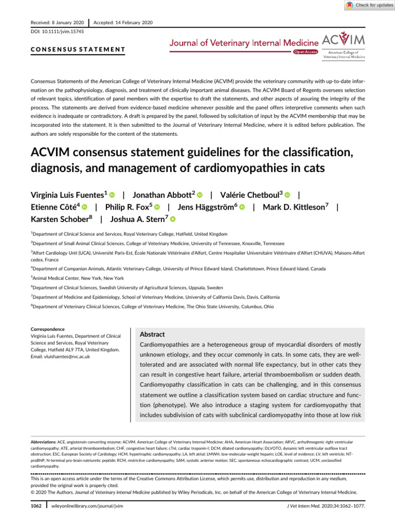 ACVIM Guidelines for Feline Cardiomyopathy | PDF | Heart Failure ...