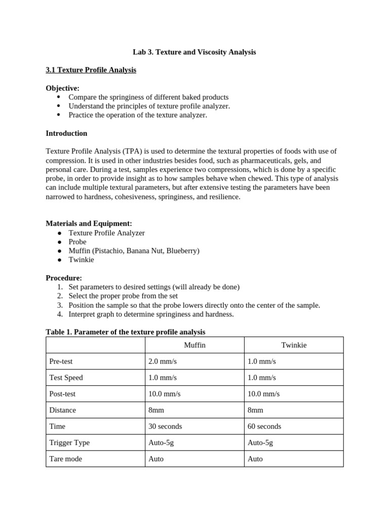 Texture and Viscosity Analysis Lab | PDF | Applied And ...