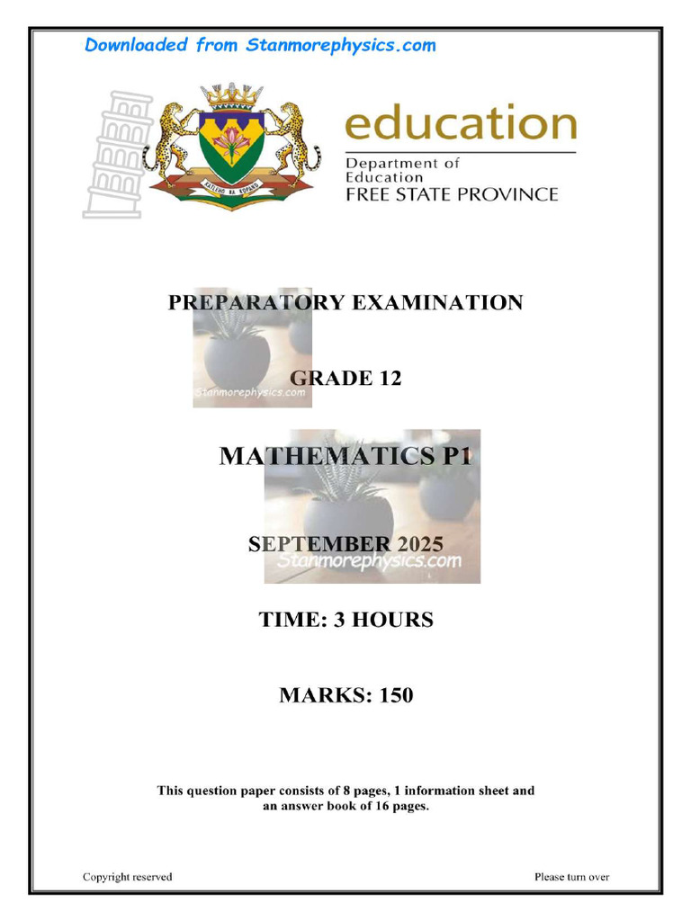 FS Maths Grade 12 September 2025 P1 and Memo | PDF