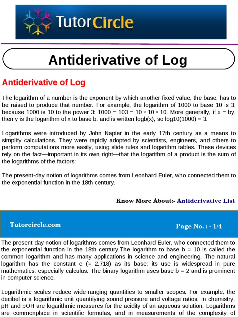Anti Derivative of Log | PDF | Logarithm | Integral