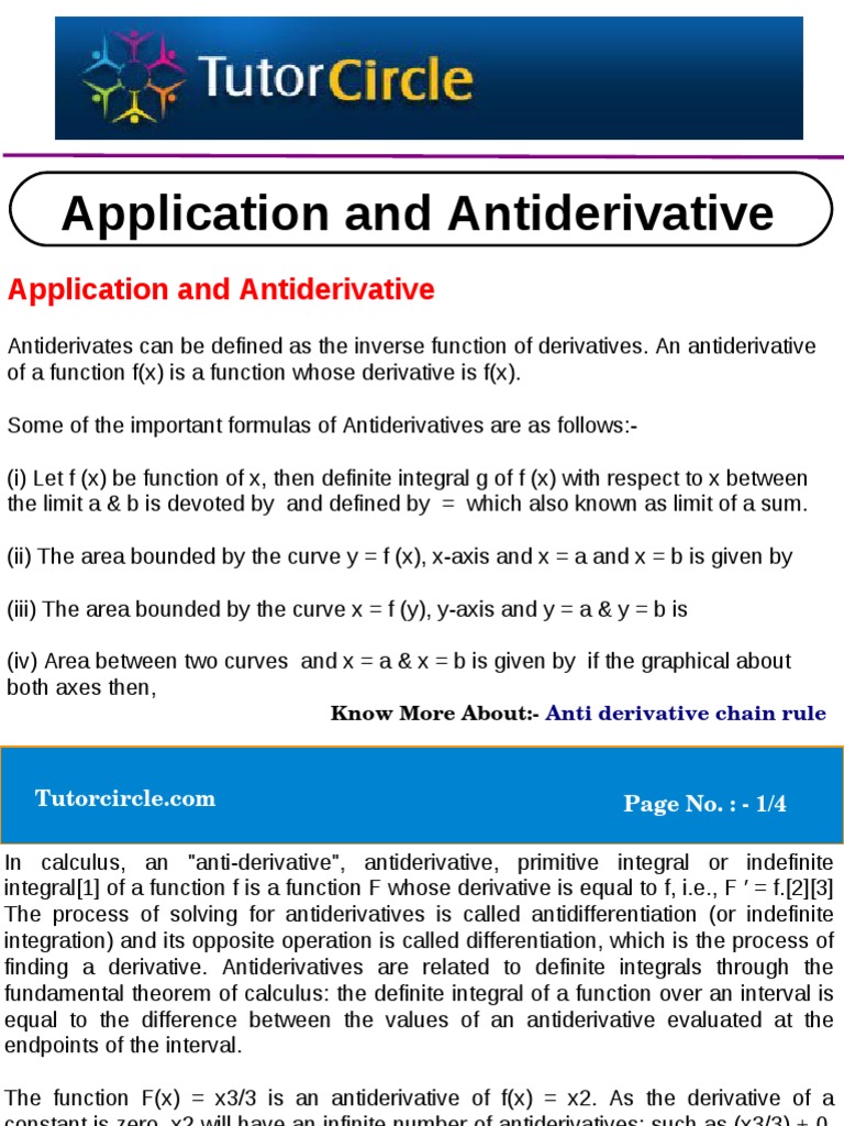 Application and Anti Derivative | Integral | Derivative | Free 30-day ...