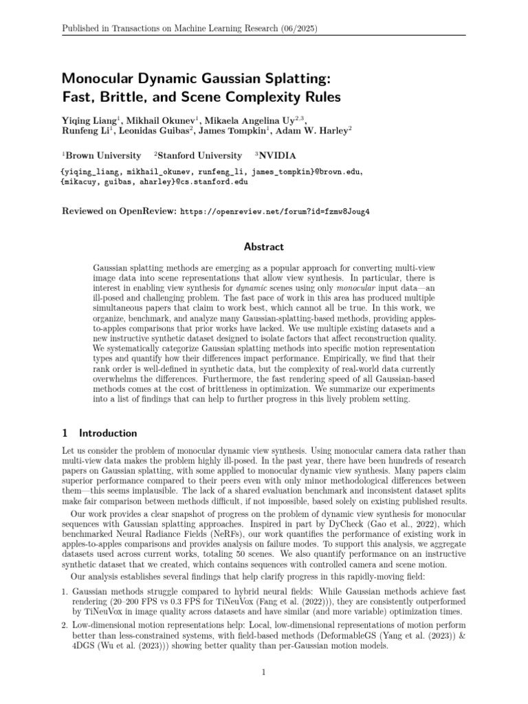 Monocular Dynamic Gaussian Splatting Analysis | PDF | Normal ...