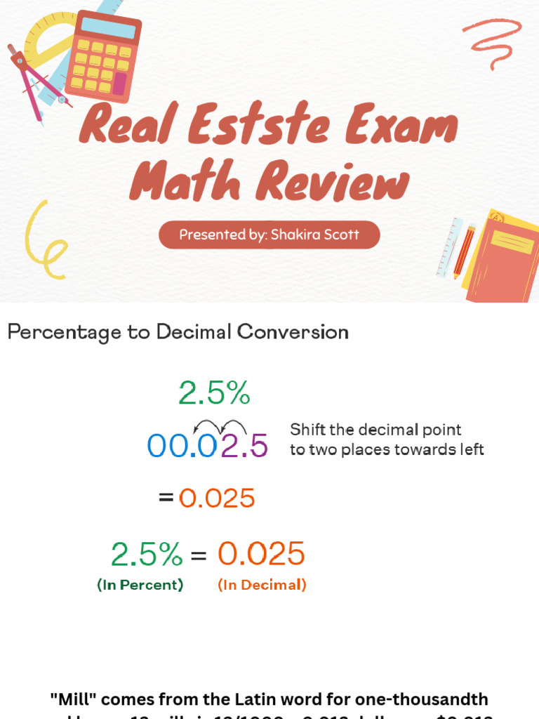 Real Estate Exam Math Review Guide | PDF | Property Tax | Taxes