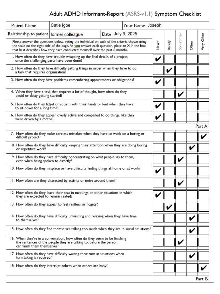 Adult ADHD Informant Checklist | PDF | Attention Deficit Hyperactivity ...