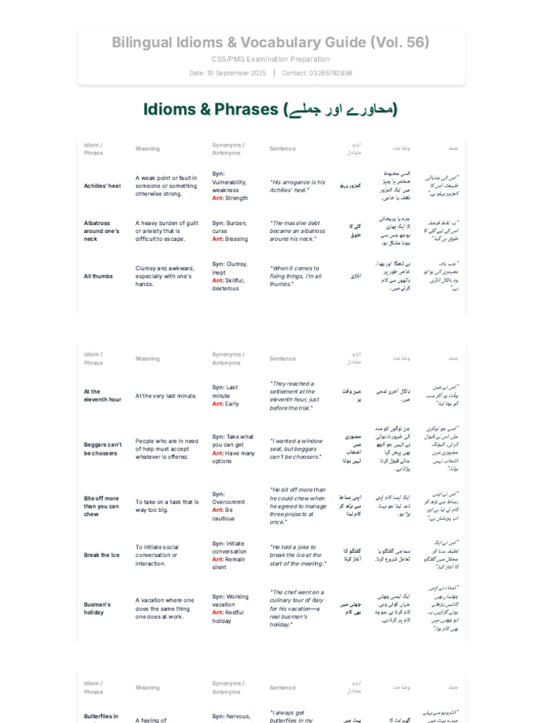 Idioms & Vocabulary Guide (Vol. 56) | PDF