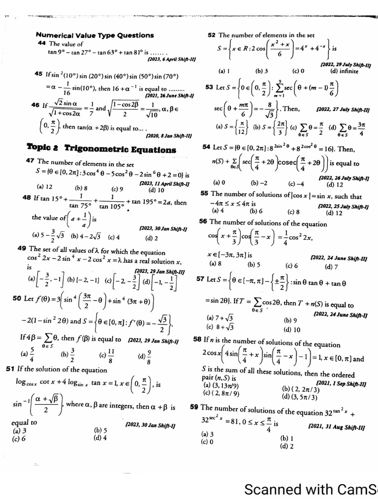 Trigonometric Equation Practice Ques | PDF