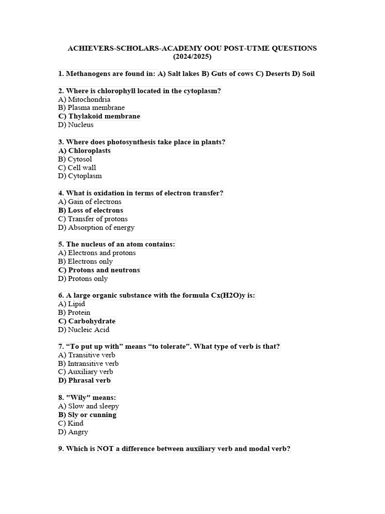 Achievers Scholars Academy Asa Oou Post Utme 2024 250810 120330 | PDF ...