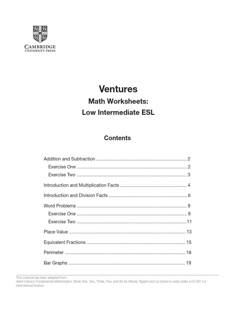 ESL Math Worksheets for Beginners | PDF | Division (Mathematics ...