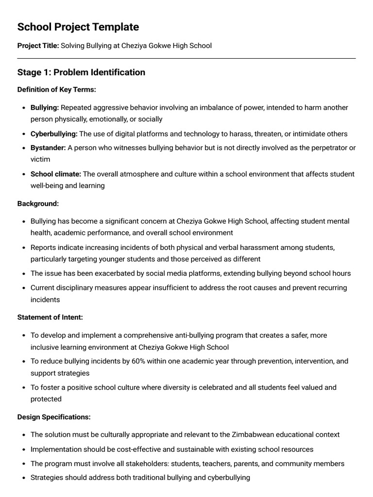 Solving Bullying at Cheziya Gokwe High School - Project | PDF ...