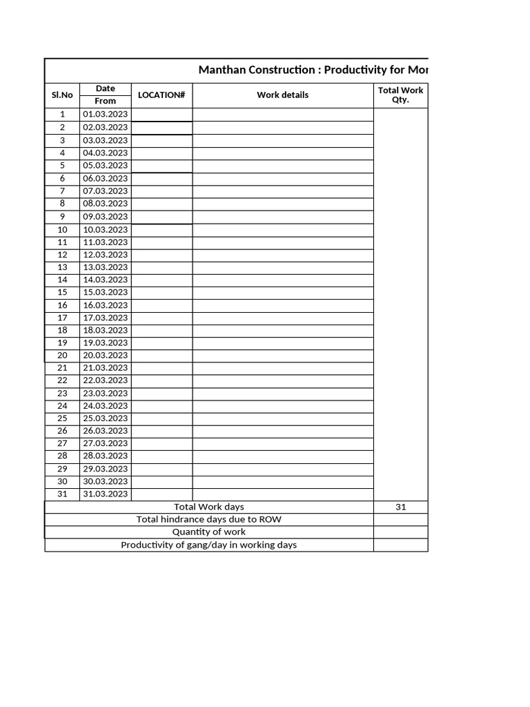 Productivity Sheet | PDF